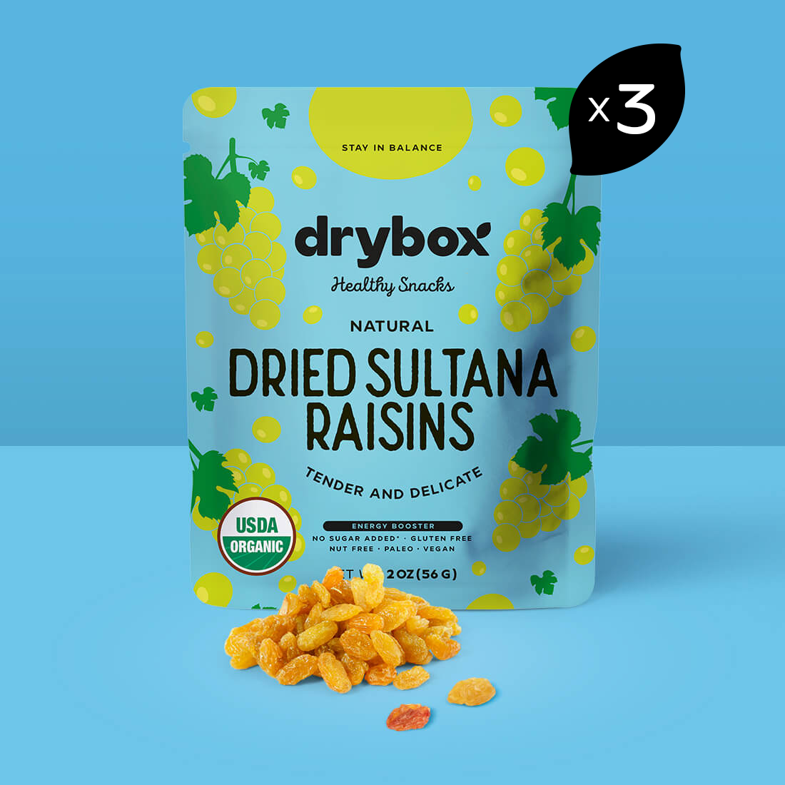DRIED SULTANA RAISINS - ONE-PORTION PACK - TENDER AND DELICATE – drybox